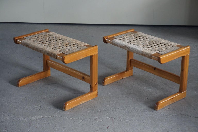 Pair of Danish Modern Stools in Paper Cord and Solid Pine, 1970s at 1stDibs