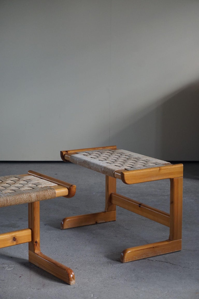 Pair of Danish Modern Stools in Paper Cord and Solid Pine, 1970s at 1stDibs