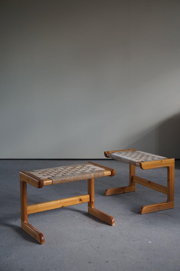 Pair of Danish Modern Stools in Paper Cord and Solid Pine, 1970s at 1stDibs