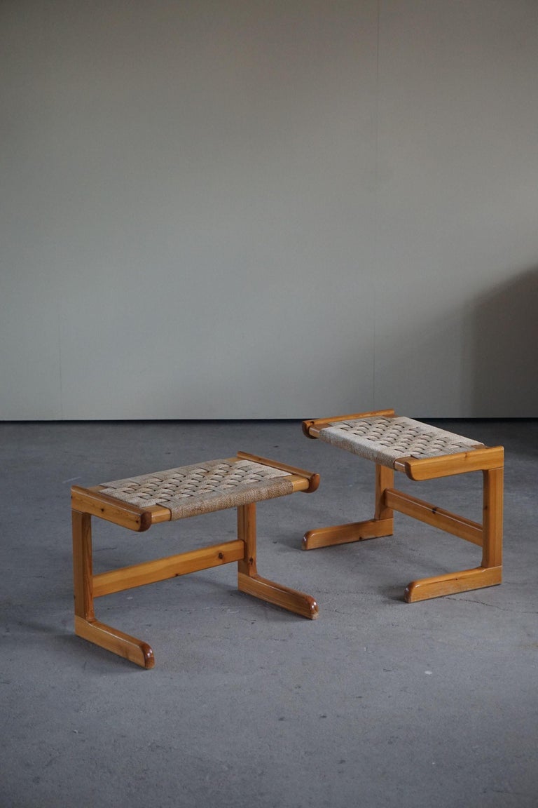 Pair of Danish Modern Stools in Paper Cord and Solid Pine, 1970s at 1stDibs