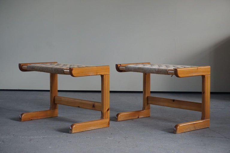 Pair of Danish Modern Stools in Paper Cord and Solid Pine, 1970s at 1stDibs