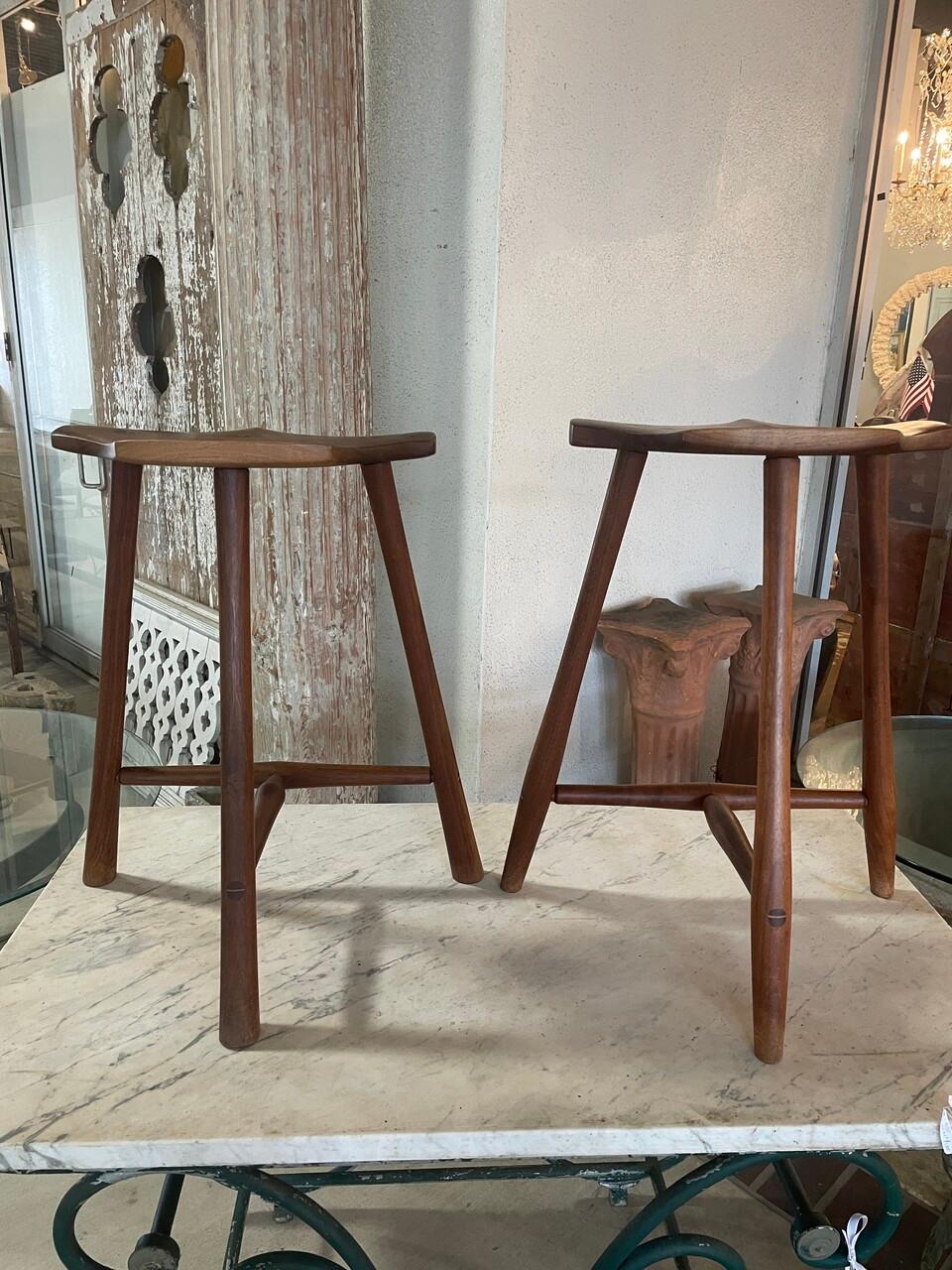 Pair of Danish Modern Style Stools in Walnut For Sale at 1stDibs