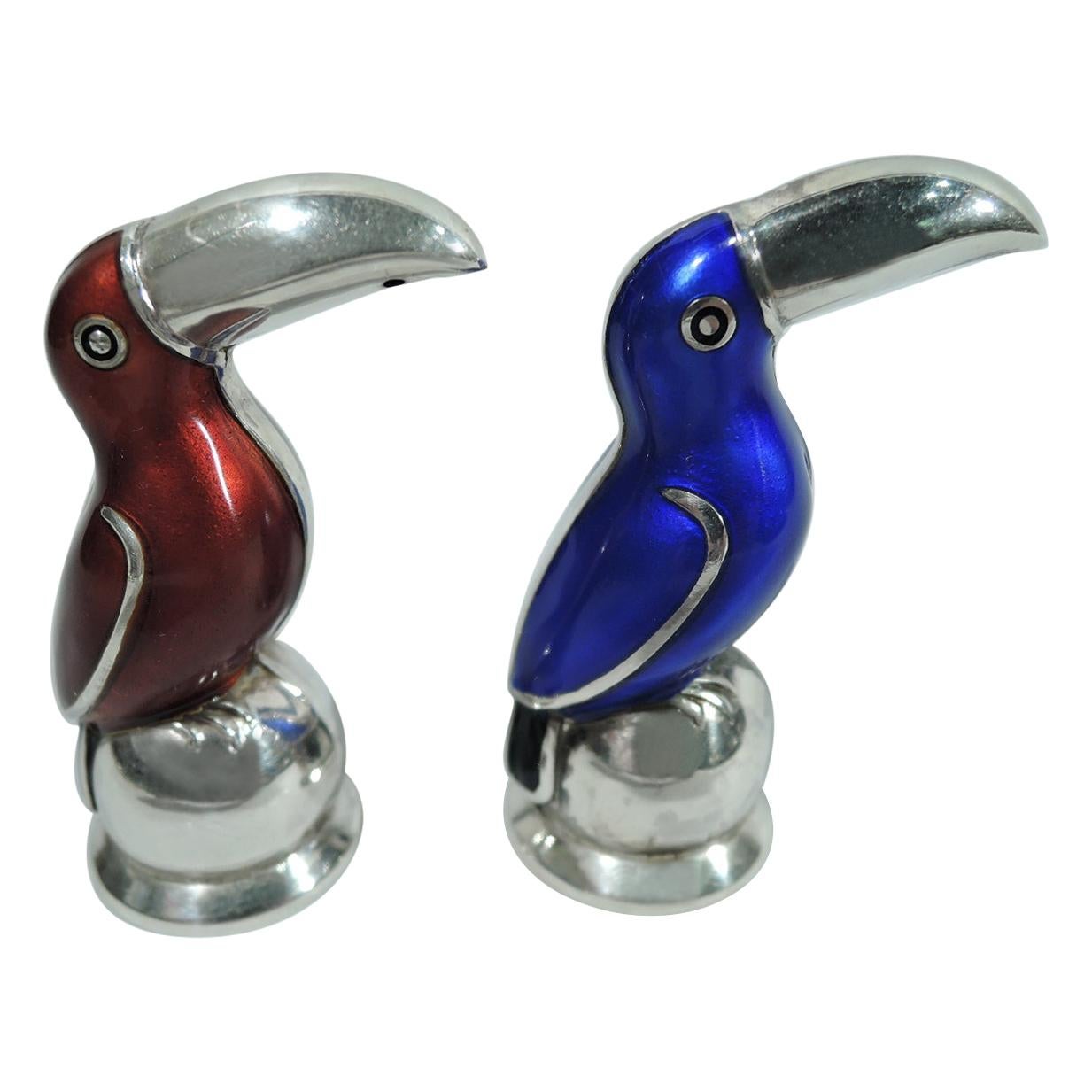 Pair of Danish Sterling Silver and Enamel Bird Salt and Pepper Shakers ...