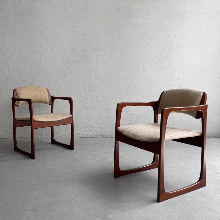 Pair of Danish Teak Upholstered Sleigh Armchairs at 1stDibs