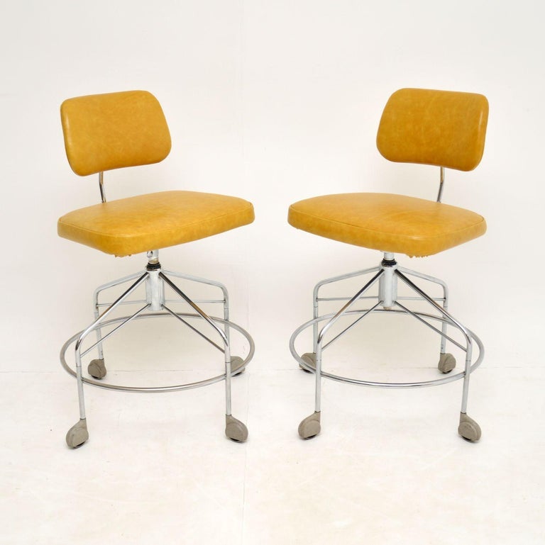 Pair of Danish Vintage Leather Swivel Draughtsman Chairs by Danflex For ...
