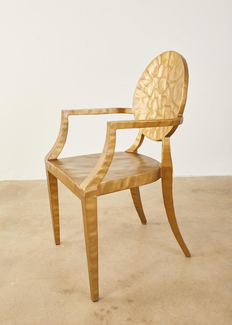 Pair of Daphne Gilt Hammered Iron Dining Chairs For Sale at 1stDibs
