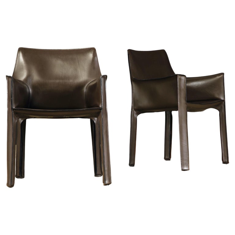 Pair of Dark Brown Leather 'Cab' Armchairs by Mario Bellini for Cassina ...