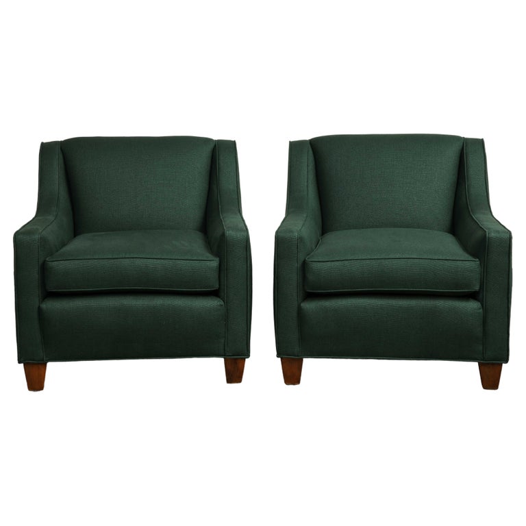 Pair of Dark Green Upholstered Club Chairs in the manner of Jean-Michel ...