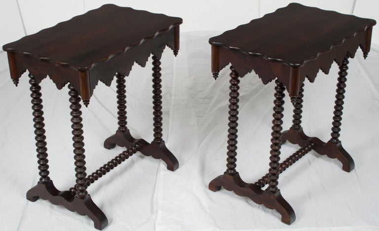 Pair of Dark Wood Twist Leg Matching Gothic Style End Tables with ...