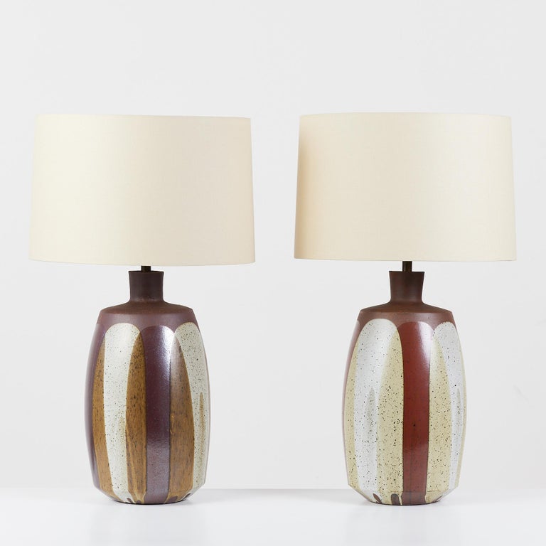 Pair of David Cressey Stoneware Flame Glaze Lamps For Sale at 1stDibs