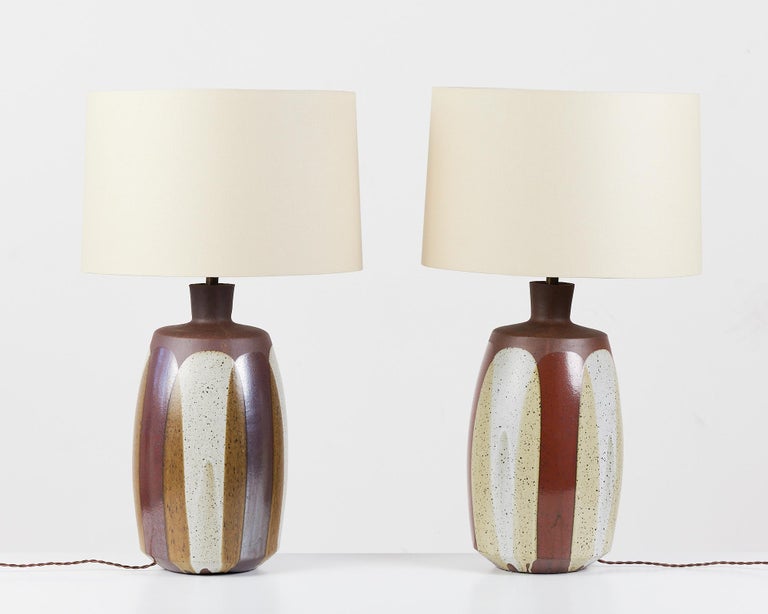Pair of David Cressey Stoneware Flame Glaze Lamps For Sale at 1stDibs