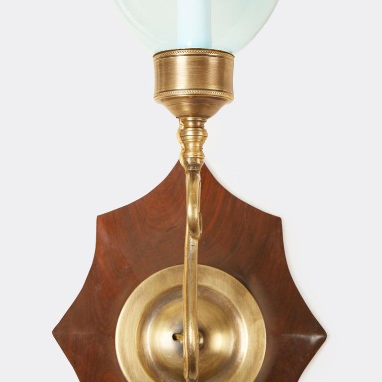 Pair of David Duncan Studio Boissy Sconces with Blue Hurricane Shades ...