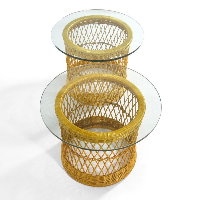 Pair of Davis Allen Round End Tables by McGuire at 1stDibs