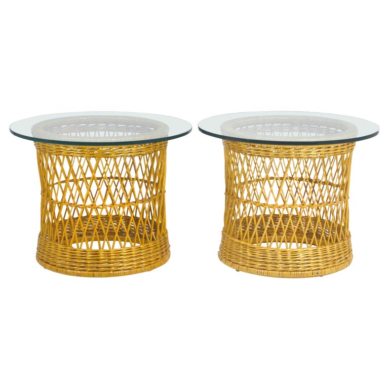 Pair of Davis Allen Round End Tables by McGuire at 1stDibs
