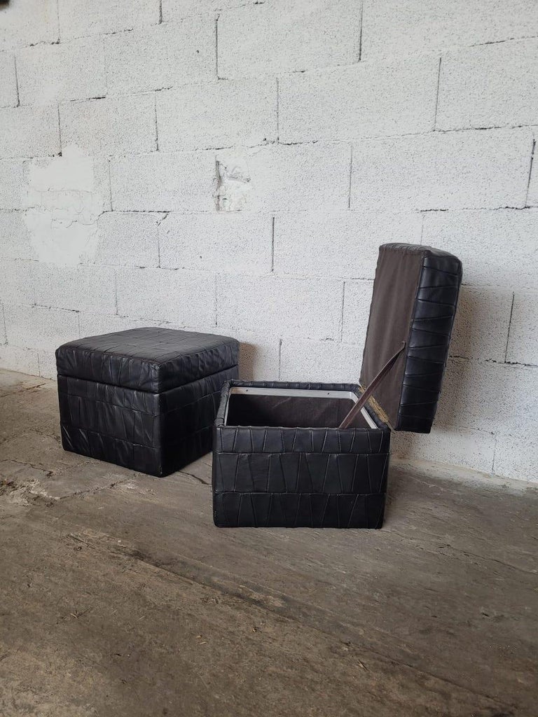 Pair of De Sede Patchwork Leather Storage Ottoman, 1970 at 1stDibs