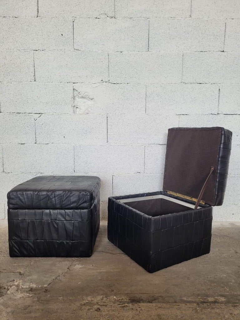 Pair of De Sede Patchwork Leather Storage Ottoman, 1970 at 1stDibs