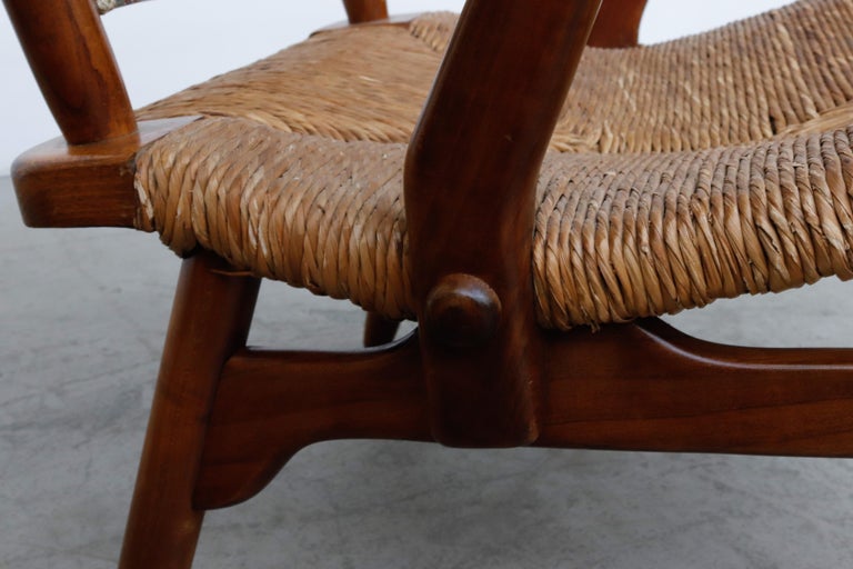 Pair of De Ster Gelderland Upholstered Lounge Chairs with Rush Seats at ...