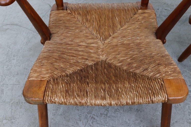 Pair of De Ster Gelderland Upholstered Lounge Chairs with Rush Seats at ...