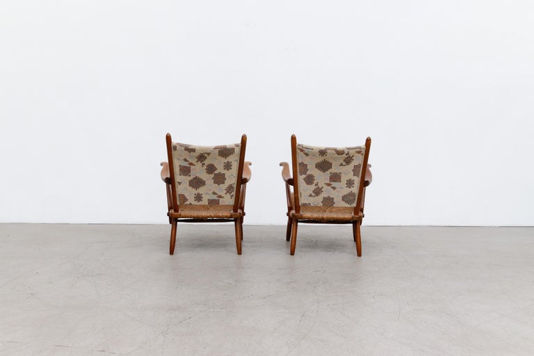 Pair of De Ster Gelderland Upholstered Lounge Chairs with Rush Seats at ...