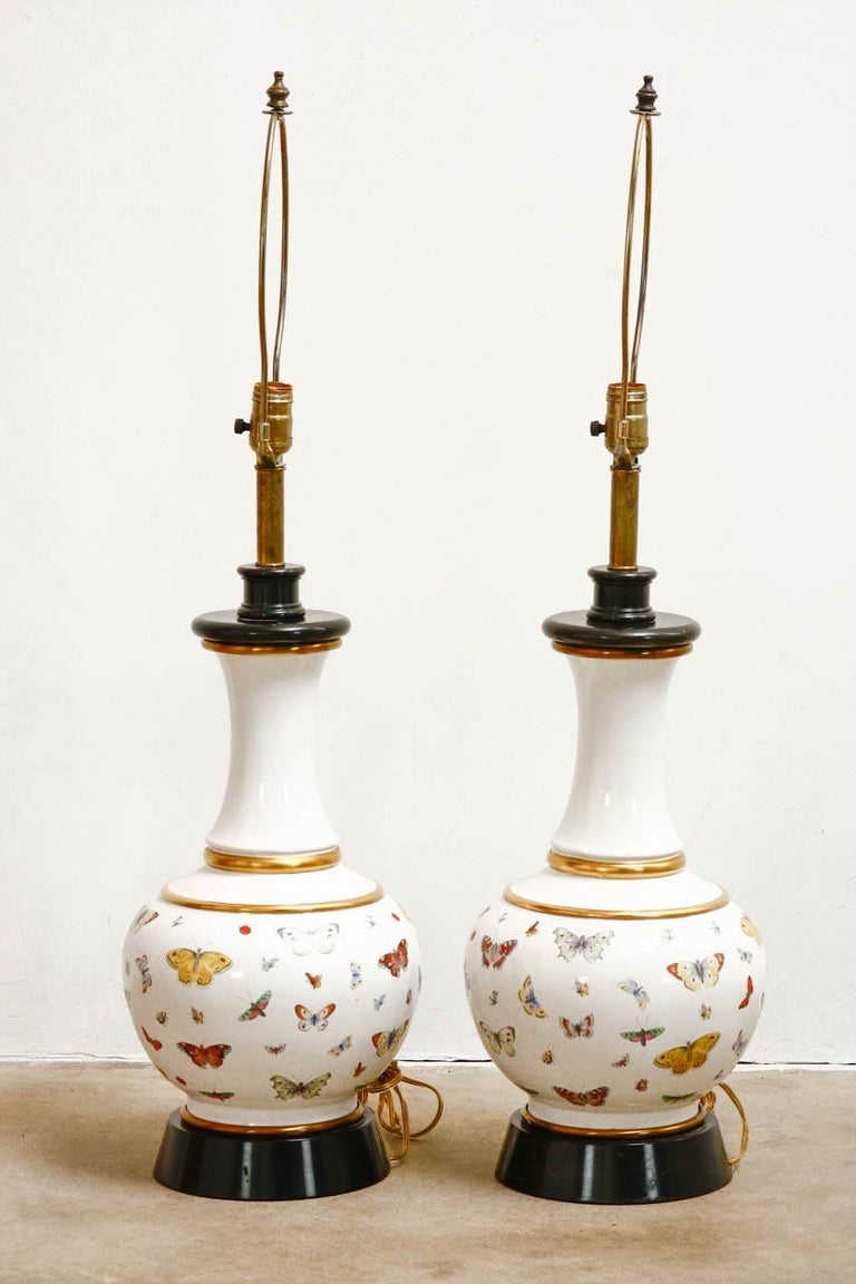 Pair of Decalcomania Style Butterfly Specimen Porcelain Table Lamps at ...