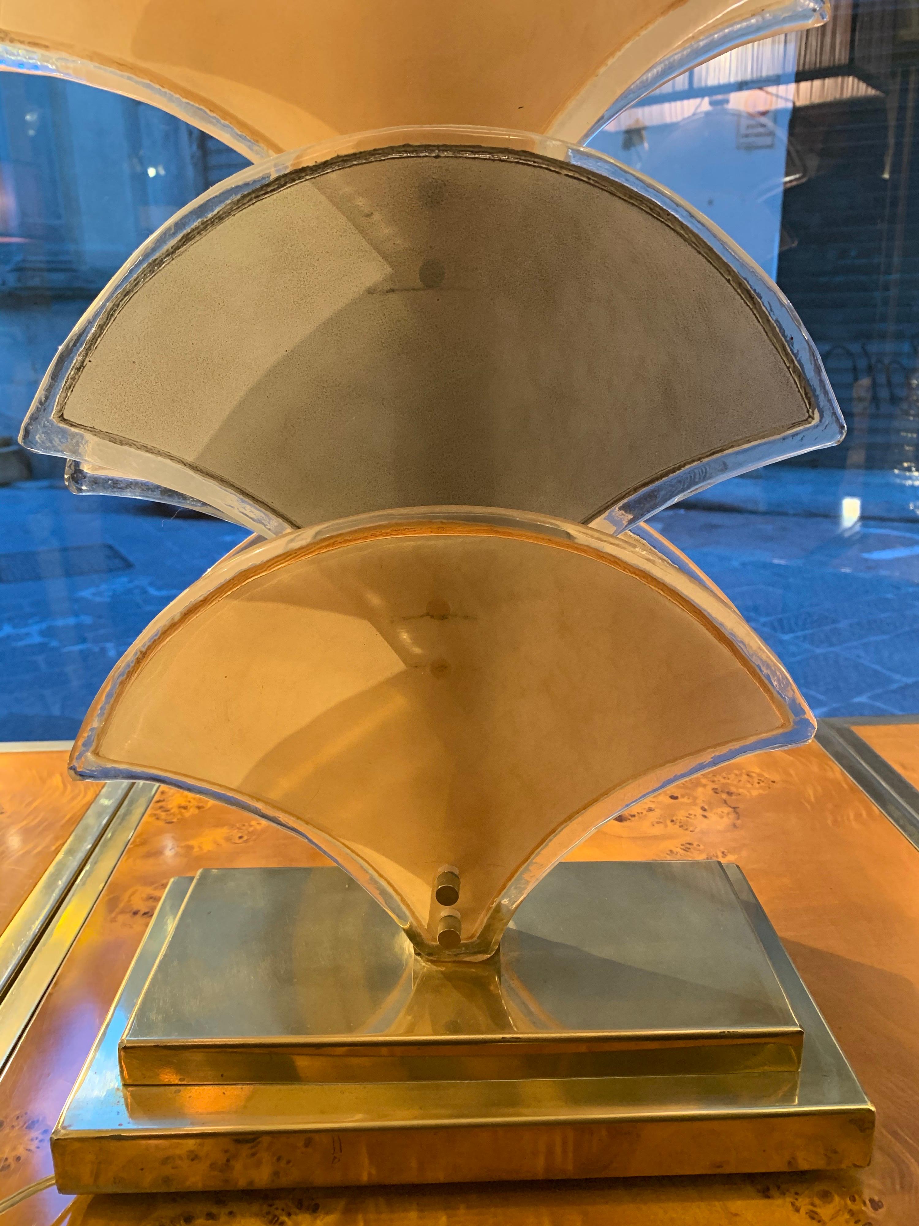 Pair of Deco Fan-Shaped Cream and Grey Murano Glass Table Lamps Brass ...