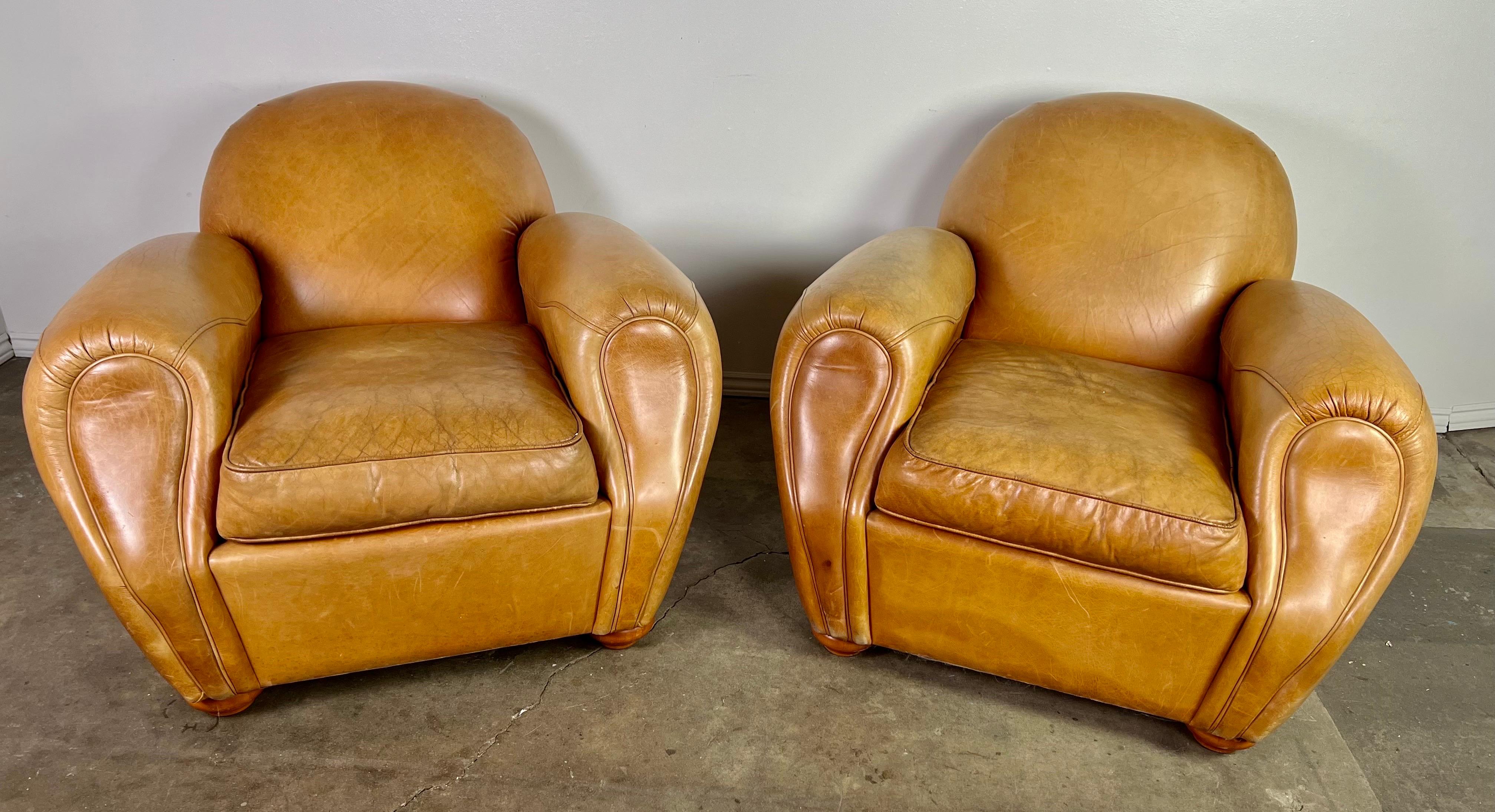 Pair of Deco Style Recliner Leather Armchairs For Sale at 1stDibs