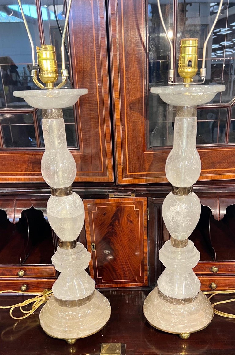 Pair of Deco style Rock crystal lamps For Sale at 1stDibs