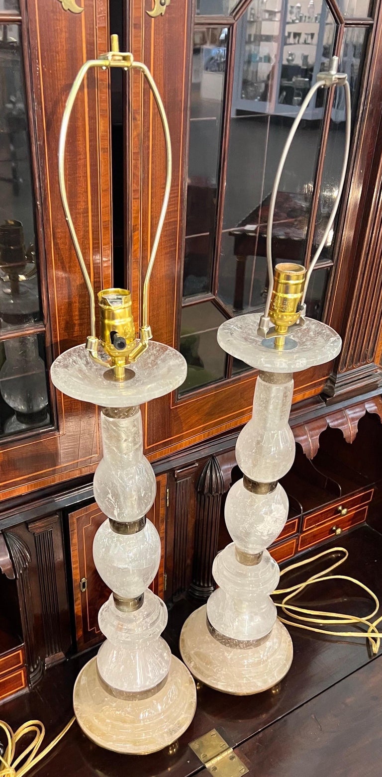 Pair of Deco style Rock crystal lamps For Sale at 1stDibs