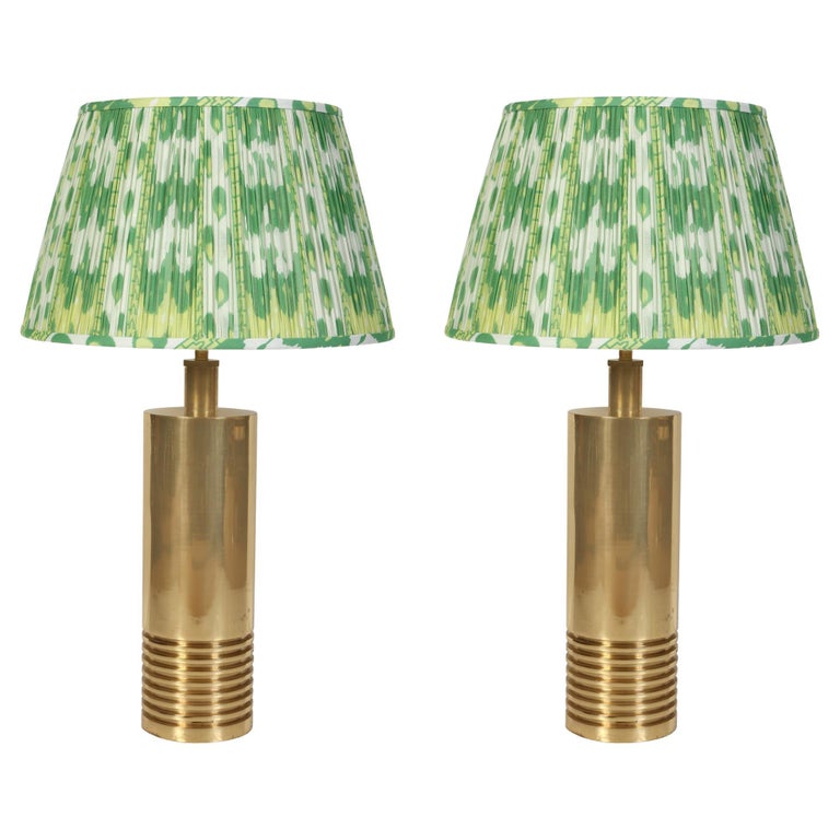 Pair of Deco Style Vintage Brass Cylindrical Table Lamps at 1stDibs