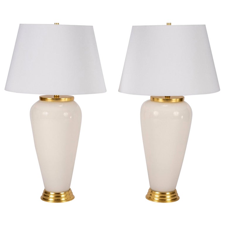 Pair of Deco Style White Glass Lamps For Sale at 1stDibs
