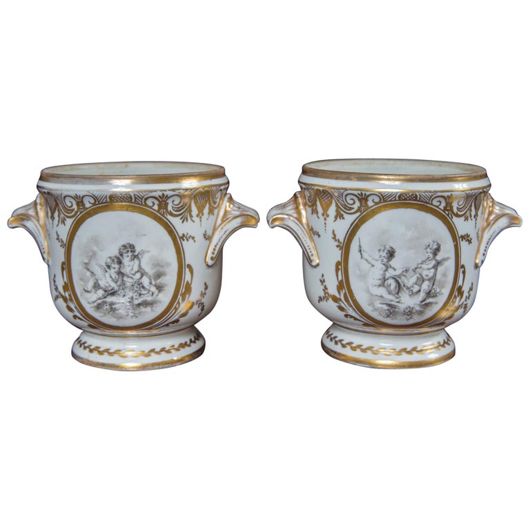 Pair of Decorated White French Porcelain Cache Pots at 1stDibs | cache-pots