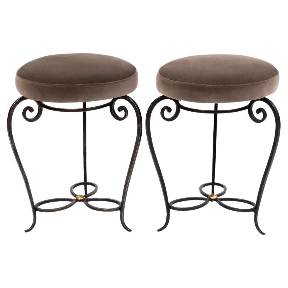 Pair of Art Deco Black Lacquered Zebra Printed Calf Hair Side Stools ...