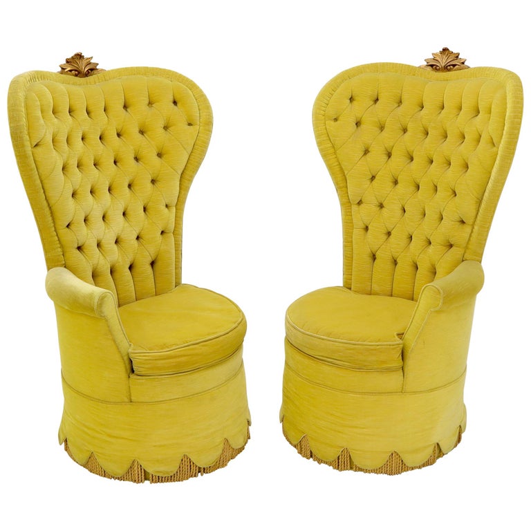 Pair of Decorative high Tall Tufted Back Barrel Shape Upholstered ...