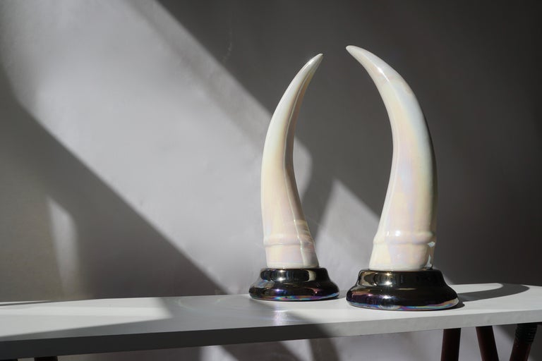 Pair of Decorative Iridescent Ceramic 'Elephant Tusk' Horn For Sale at ...