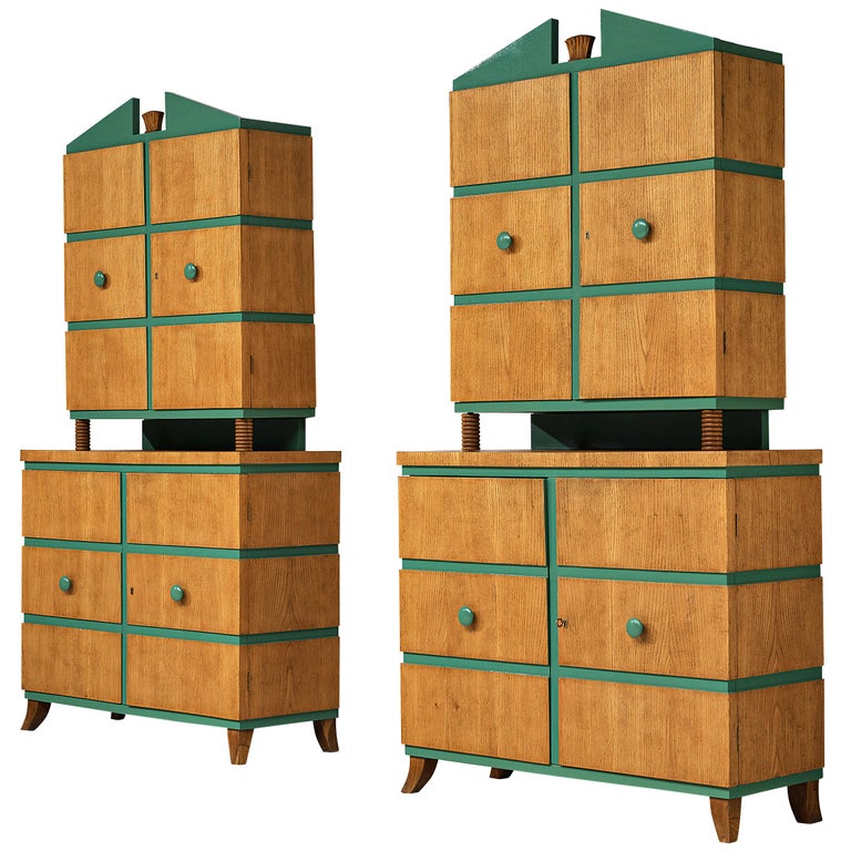 Pair of Decorative Italian Cabinets in Oak at 1stDibs | oak cabinets