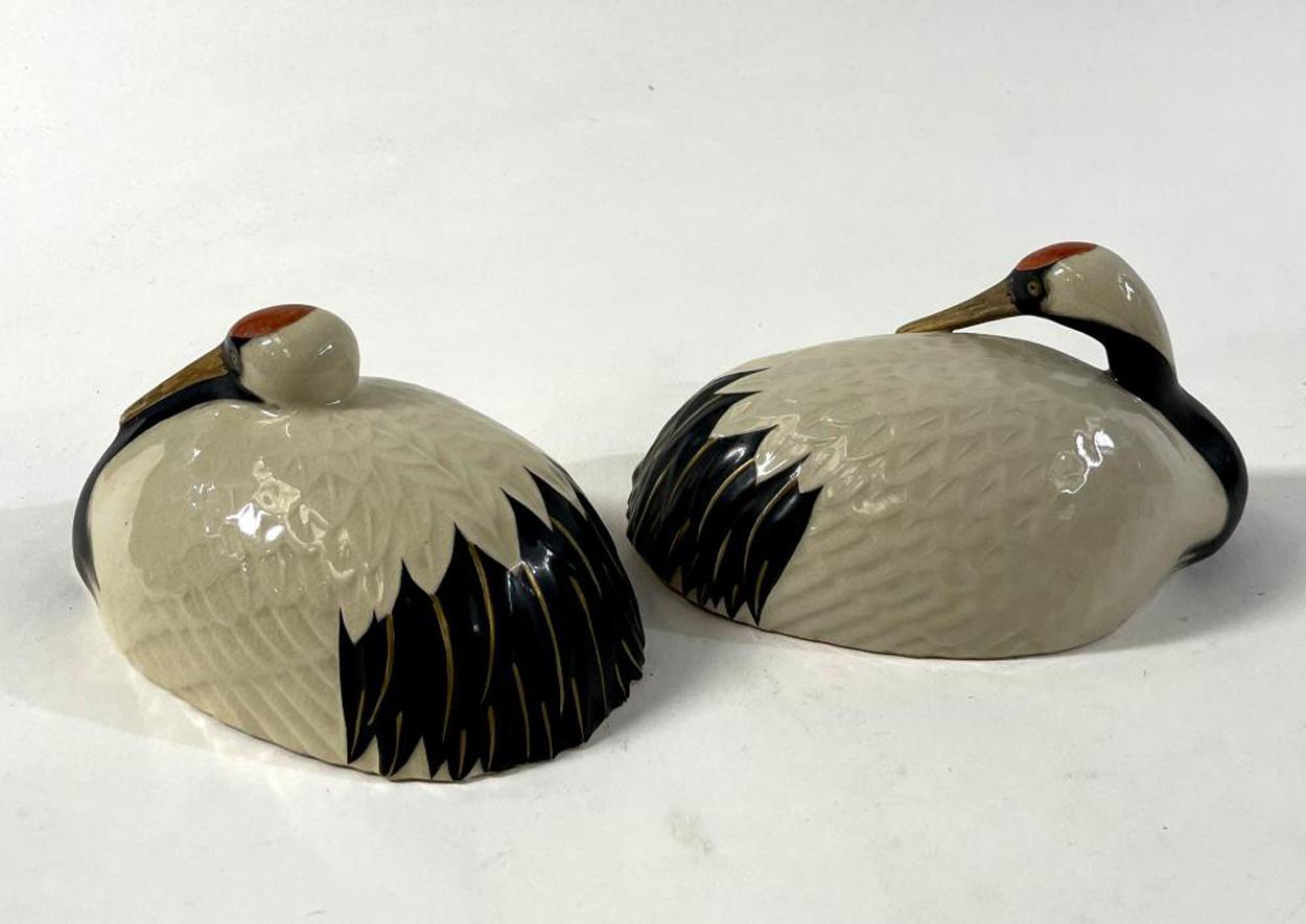 Pair Of Decorative Japanese Ceramic Cranes, 20th C, With Original Box ...