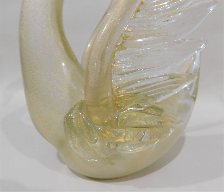Pair Of Decorative Murano Italian Art Glass Swans With Gold Flecks For Sale At 1stdibs Vintage