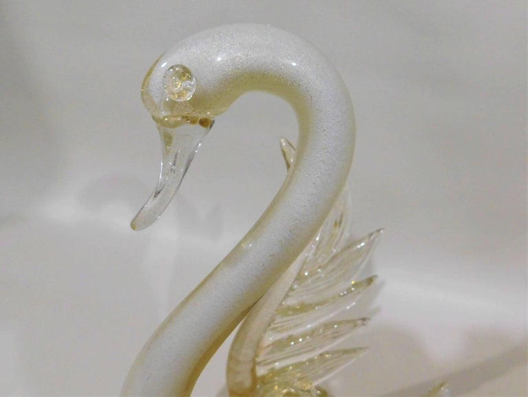 Pair Of Decorative Murano Italian Art Glass Swans With Gold Flecks For Sale At 1stdibs Vintage