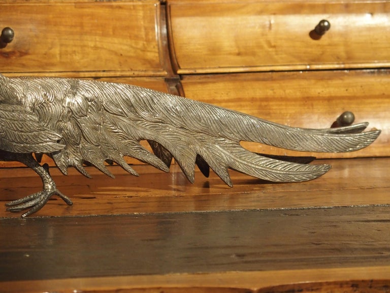 Pair of Decorative Silvered Pheasant Statues from France at 1stDibs