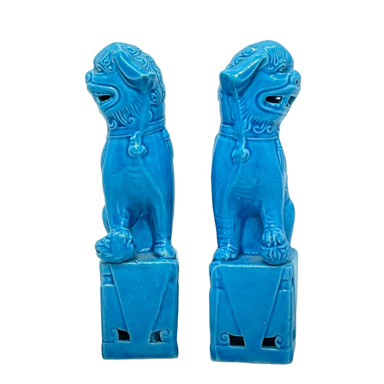 Pair of Decorative Turquoise Blue Mini Foo Dogs Sculptures For Sale at ...