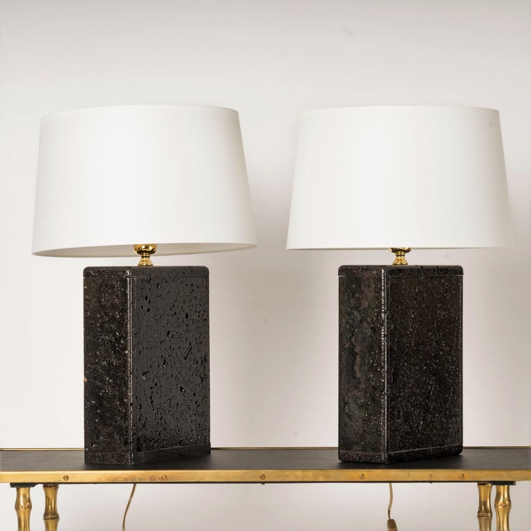 Pair of Deep Black Glazed Lava Stone Table Lamps, France, 1970's For ...