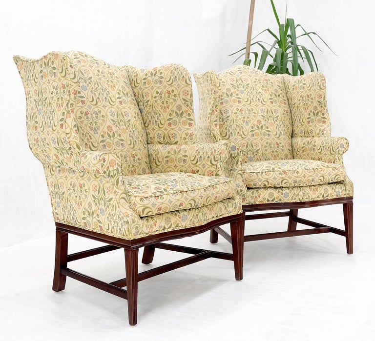 Pair of Deep Profile Antique Wing Arm Chairs Mahogany Legs Federal ...