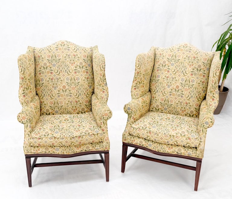 Pair of Deep Profile Antique Wing Arm Chairs Mahogany Legs Federal ...