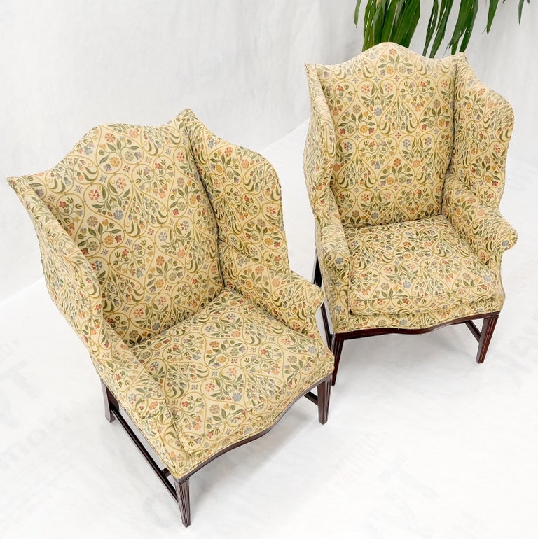 Pair of Deep Profile Antique Wing Arm Chairs Mahogany Legs Federal ...