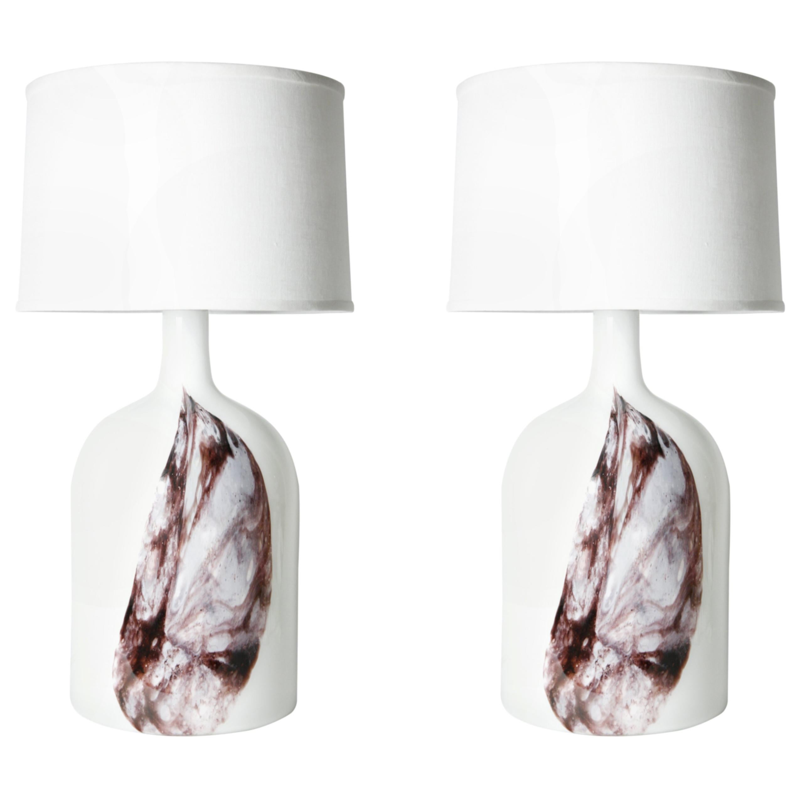 Large Pair of Deep Red and White Holmegaard Table Lamp, Denmark, 1980 ...