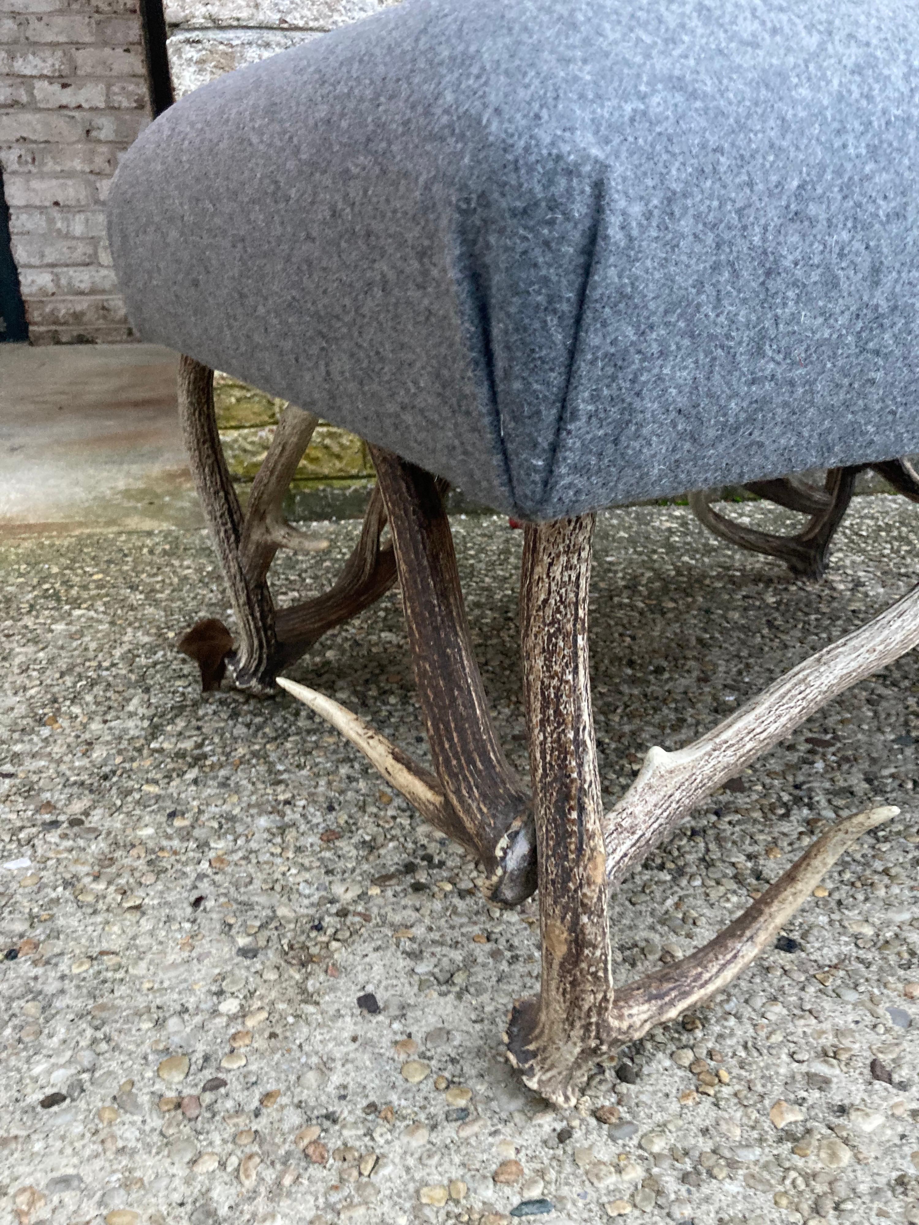 Pair of Deer Antler Upholstered Ottomans / Benches For Sale at 1stDibs