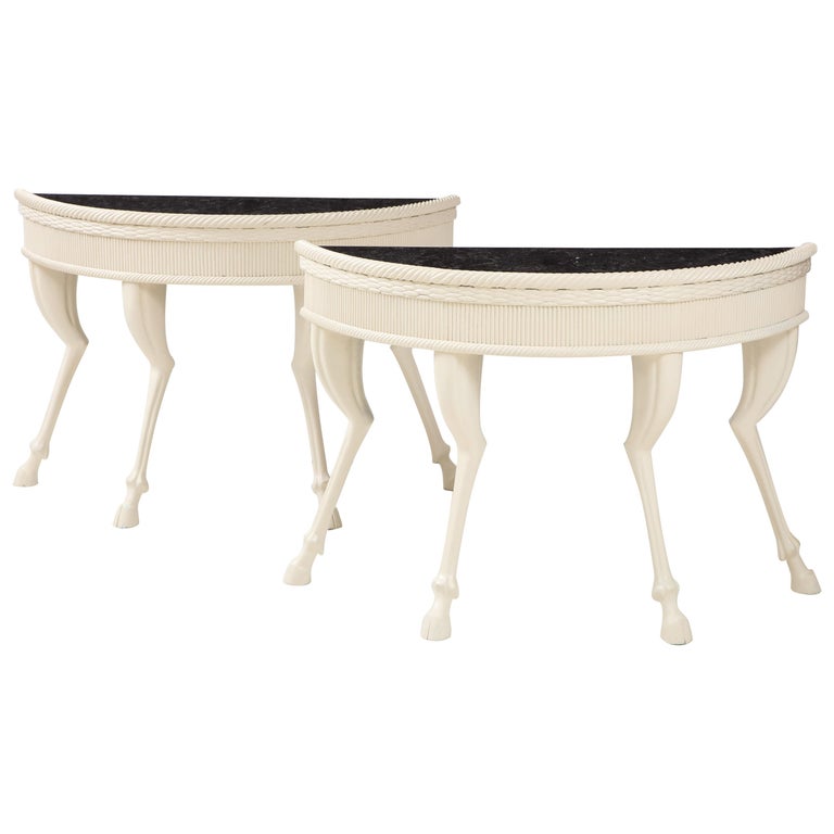 Pair of Demilune Hoof Foot Console Tables at 1stDibs