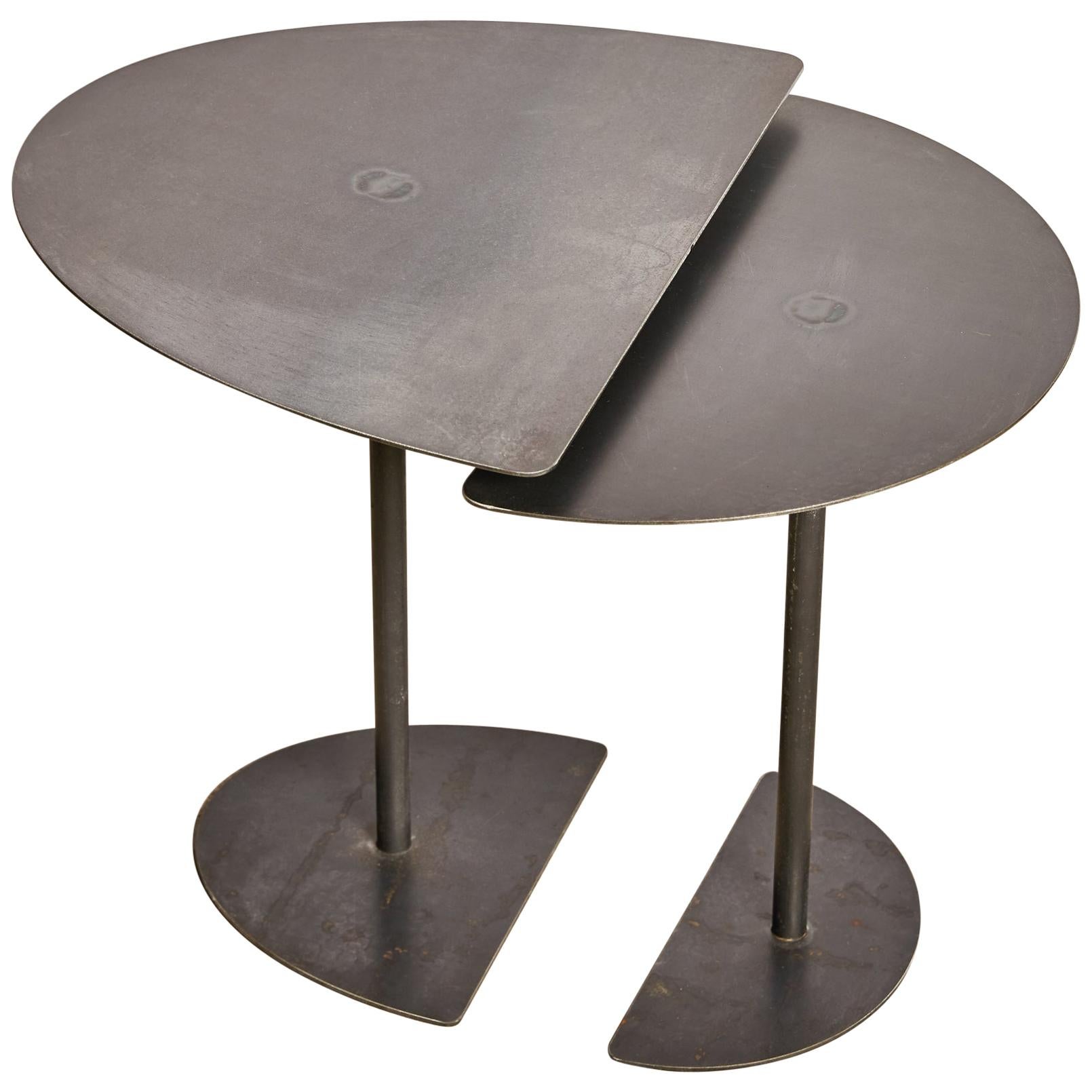 Pair of Oxidized Ellipses Table Signed by Pia Chevalier For Sale at 1stDibs