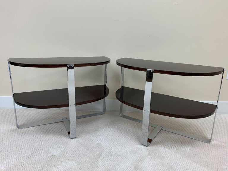 Pair of Demilune Chrome and Art Deco Side Tables in the Style of Donald ...