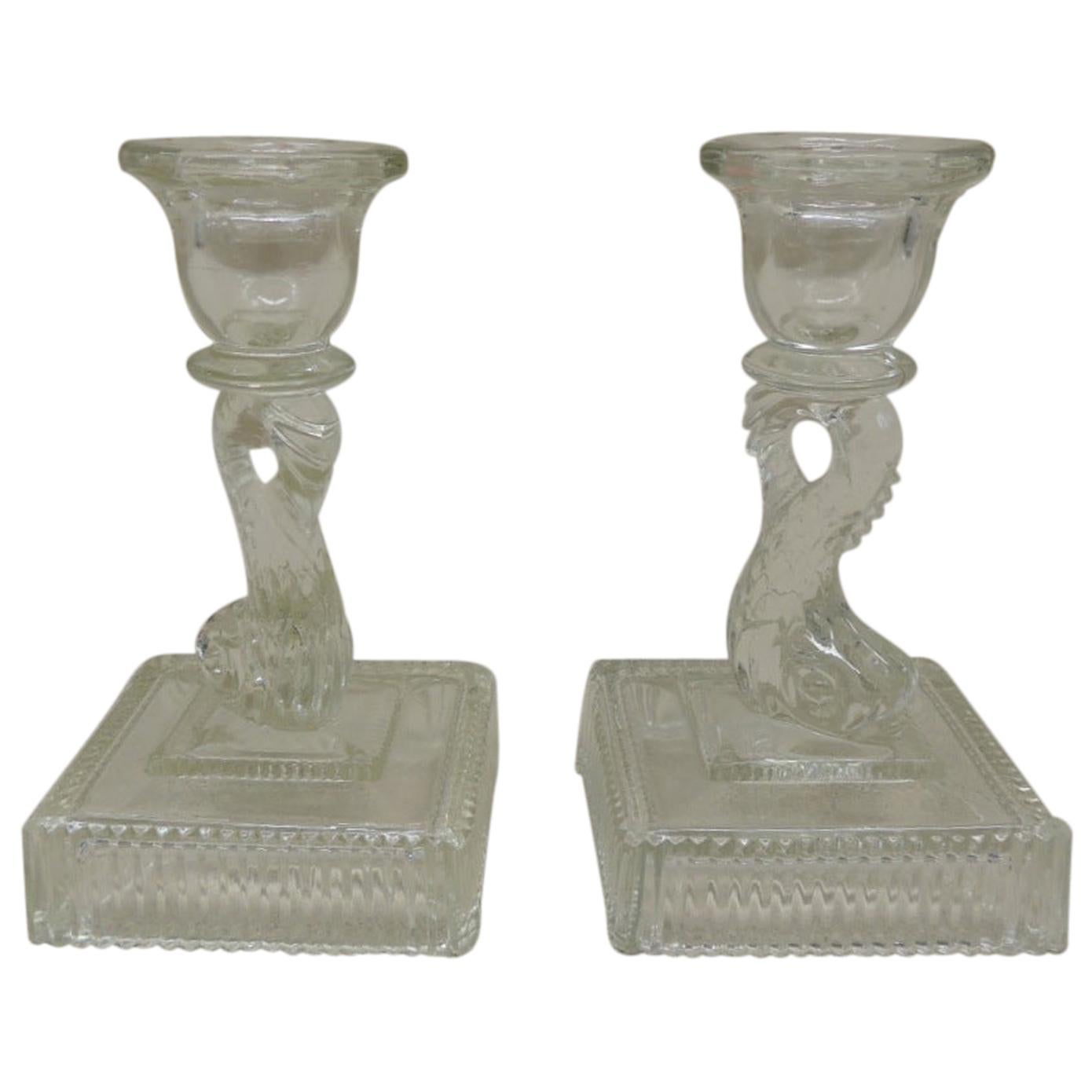Pair of Murano Venetian Glass Dolphin Candlesticks at 1stDibs